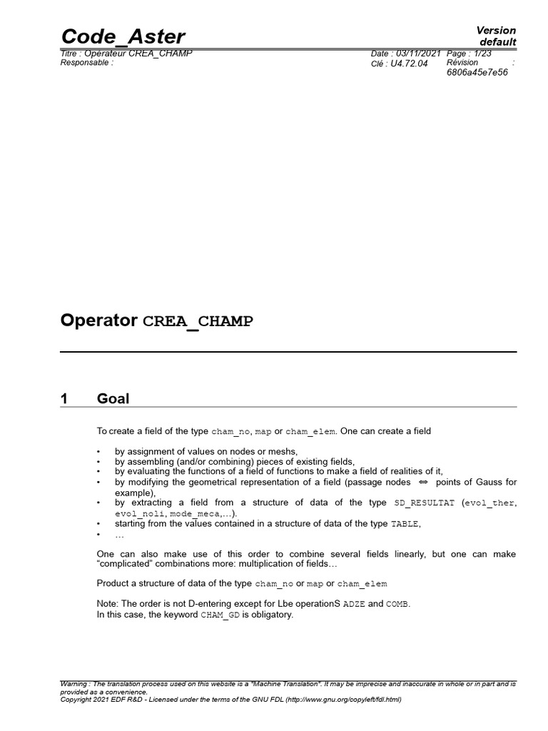 Code - Aster: Operator CREA - CHAMP | Download Free PDF | Computing ...