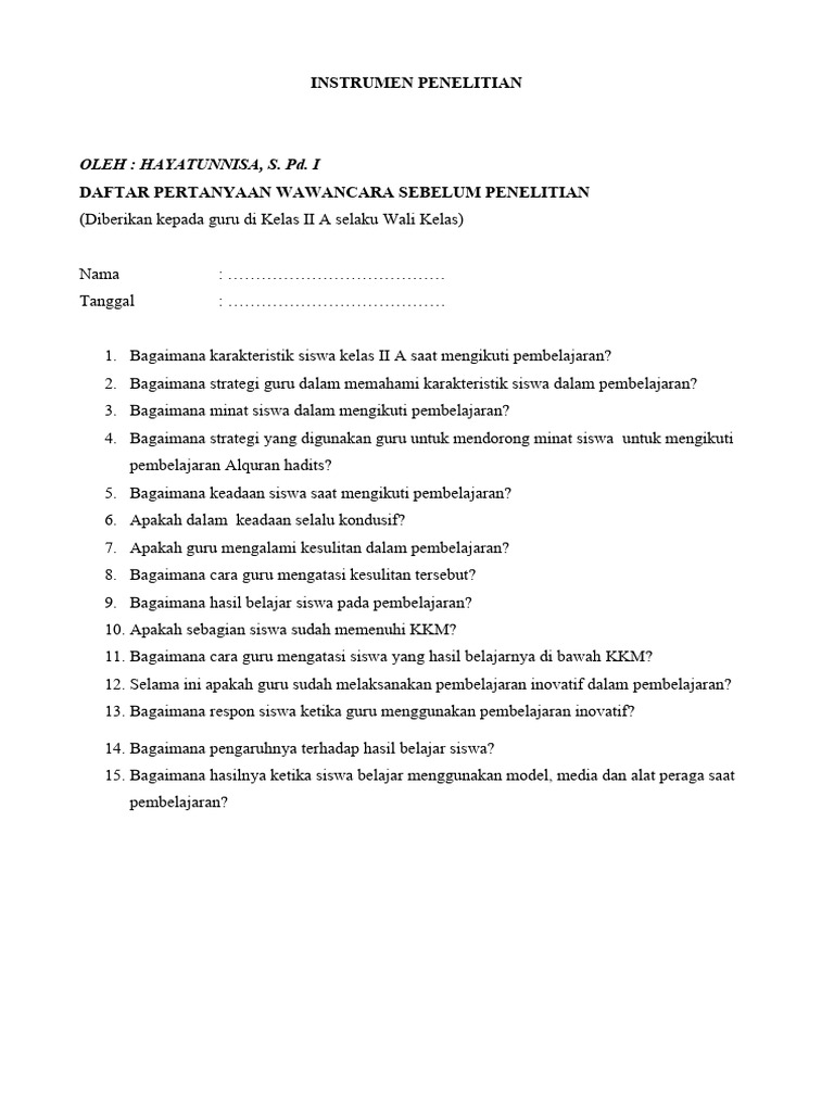 Instrumen PTK | PDF | Karier & Perkembangan