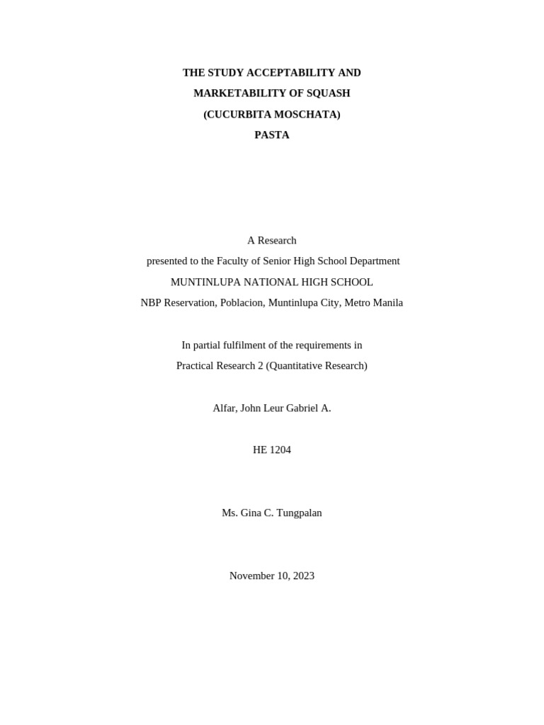 The Study Acceptability and Marketability of Squash (Cucurbita Moschata ...