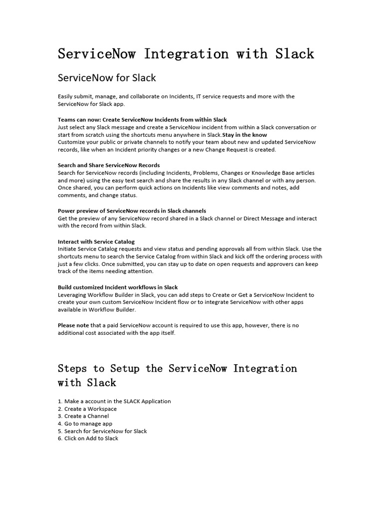 ServiceNow Integration With Slack Application | PDF | Application Software | Computing