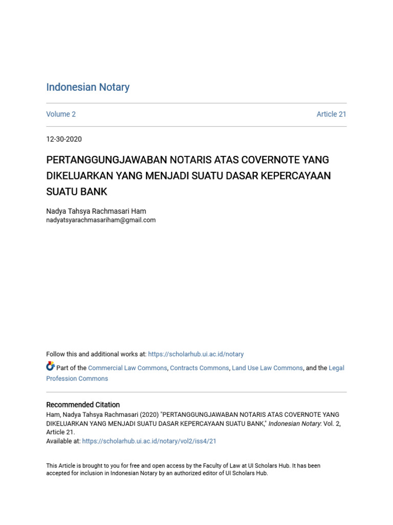 Pertanggungjawaban Notaris Atas Covernote Yang Dikeluarkan Yang M | PDF