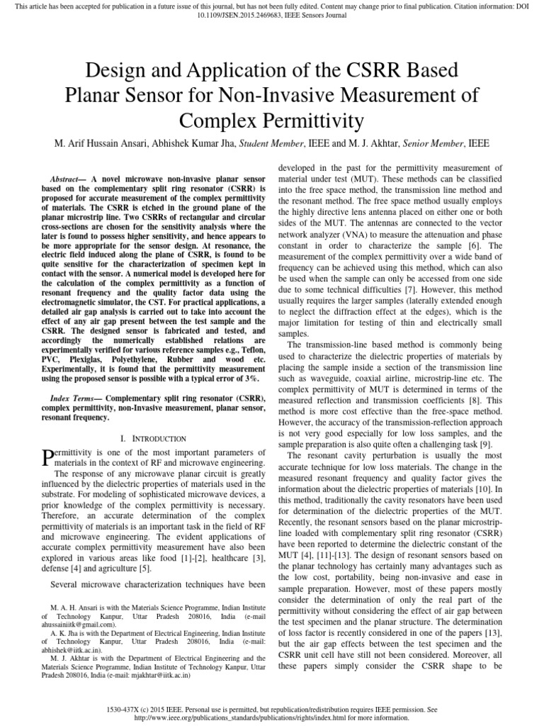 Design and Application of The CSRR Based | PDF | Permittivity | Dielectric