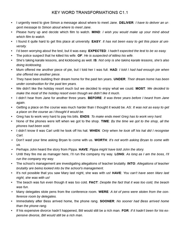 Key Word Transformations c1.1 | PDF