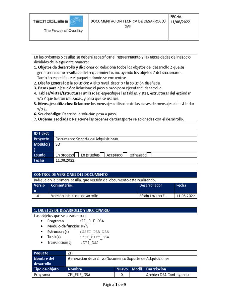 Formato Documentacion Tecnica SAP | PDF | Contabilidad | Ingeniería Informática