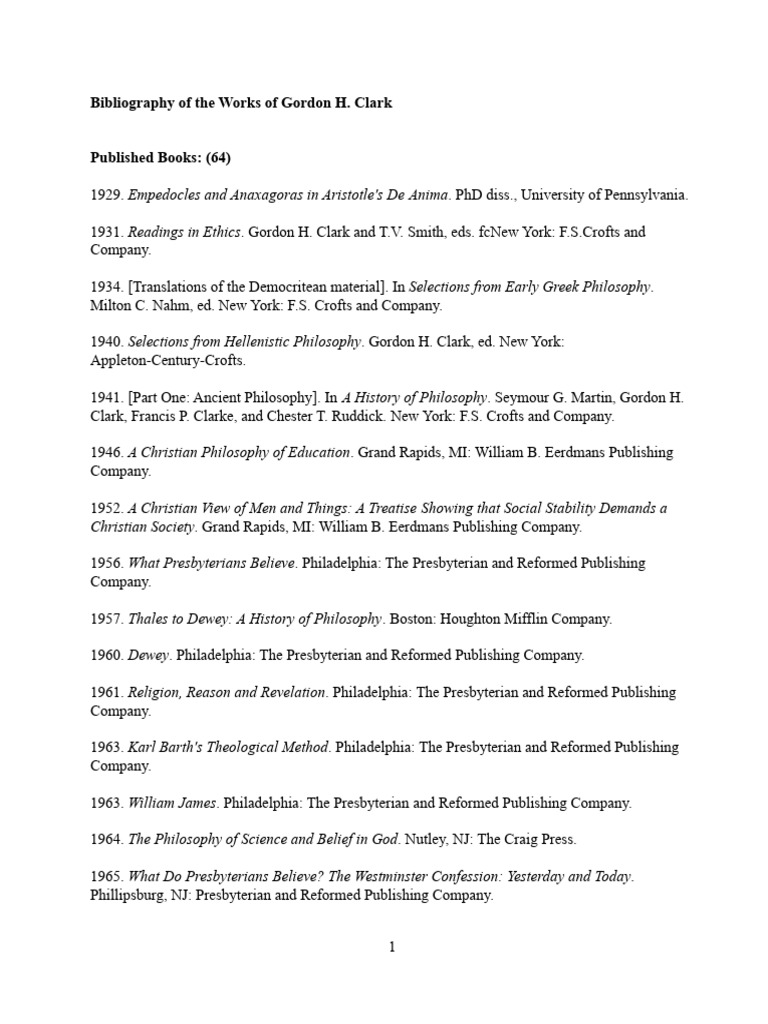 Works of Theologian Gordon H. Clark | PDF | Calvinism | Trinity