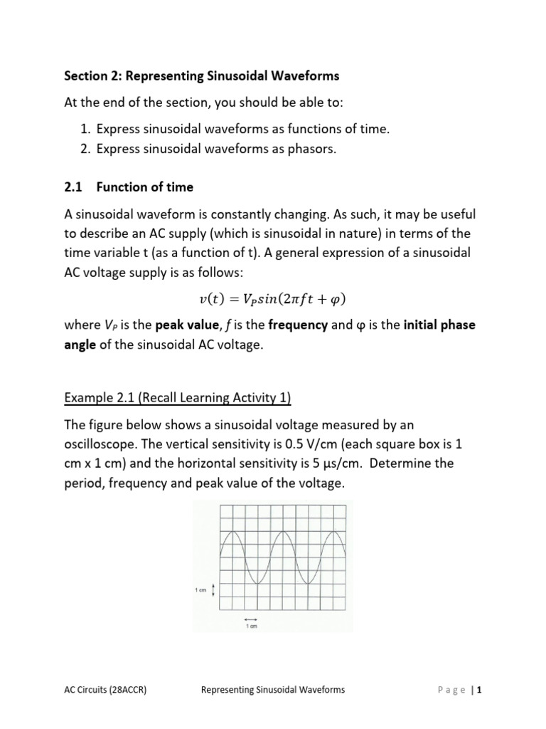 2 Representing Sinusoidal Waveforms | PDF | Phase (Waves) | Waves