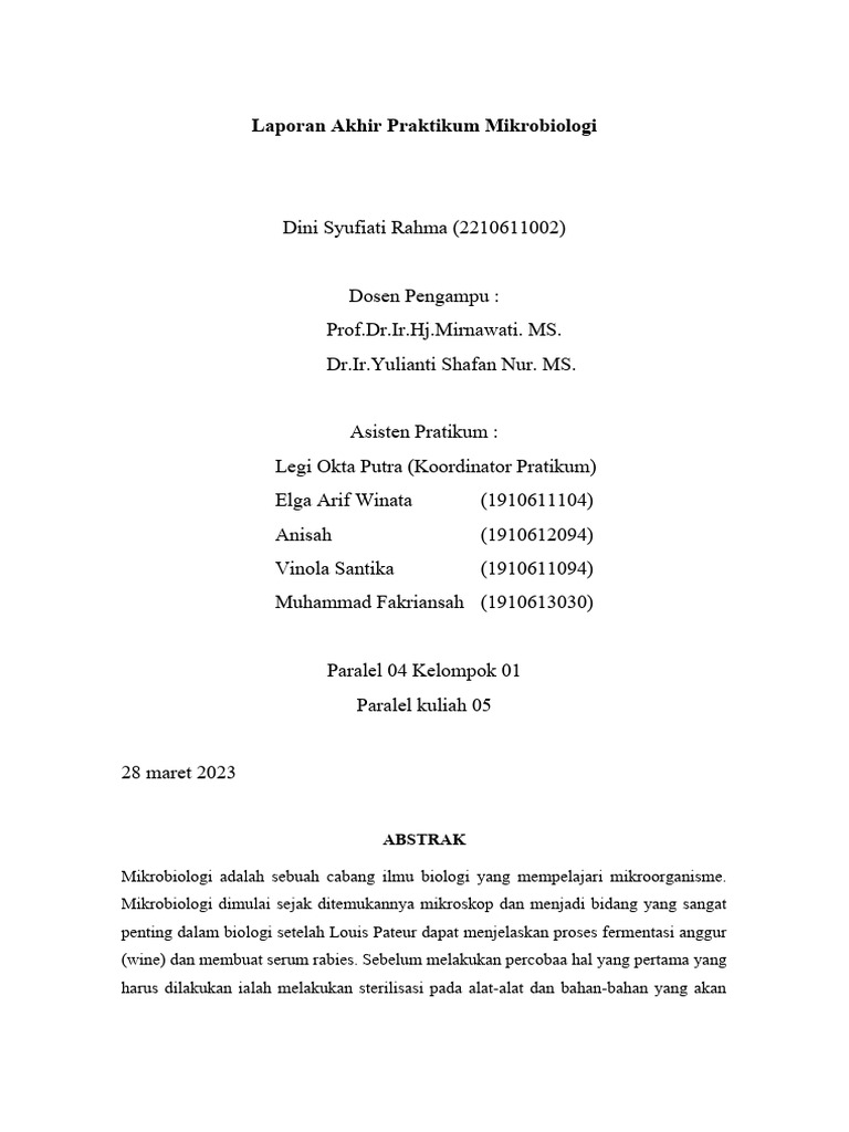 Laporan Pratikum Mikrobiologi Dini Syufiati Rahma | PDF | Sains ...