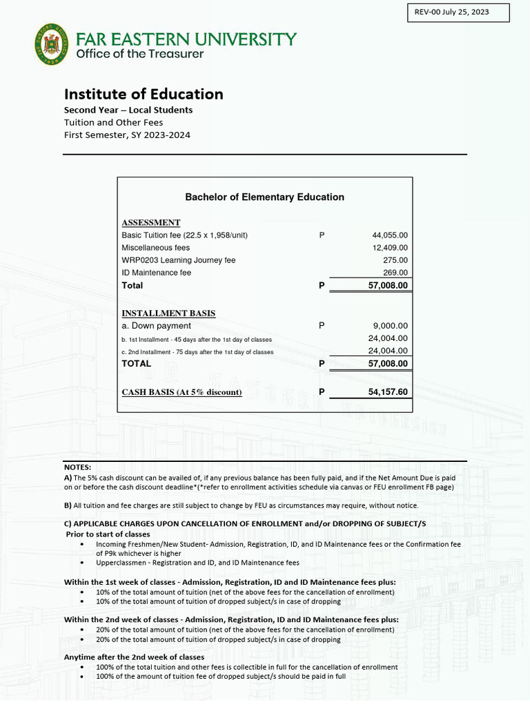 IE Tuition and Other Fees 1st Sem SY2023 2024 | PDF