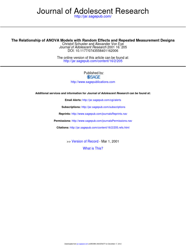 Schuster and Von Eye 2001 The Relationship of ANOVA Models With Random Effects and Repeated ...