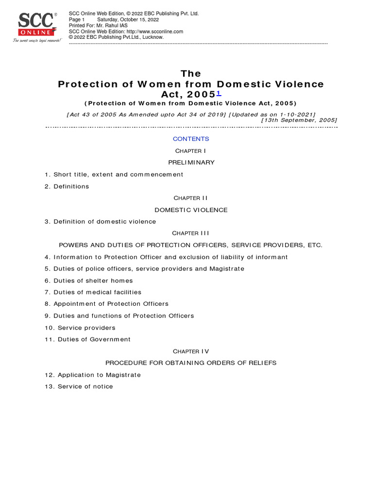 Overview of PWDVA 2005 Provisions | PDF | Family | Domestic Violence