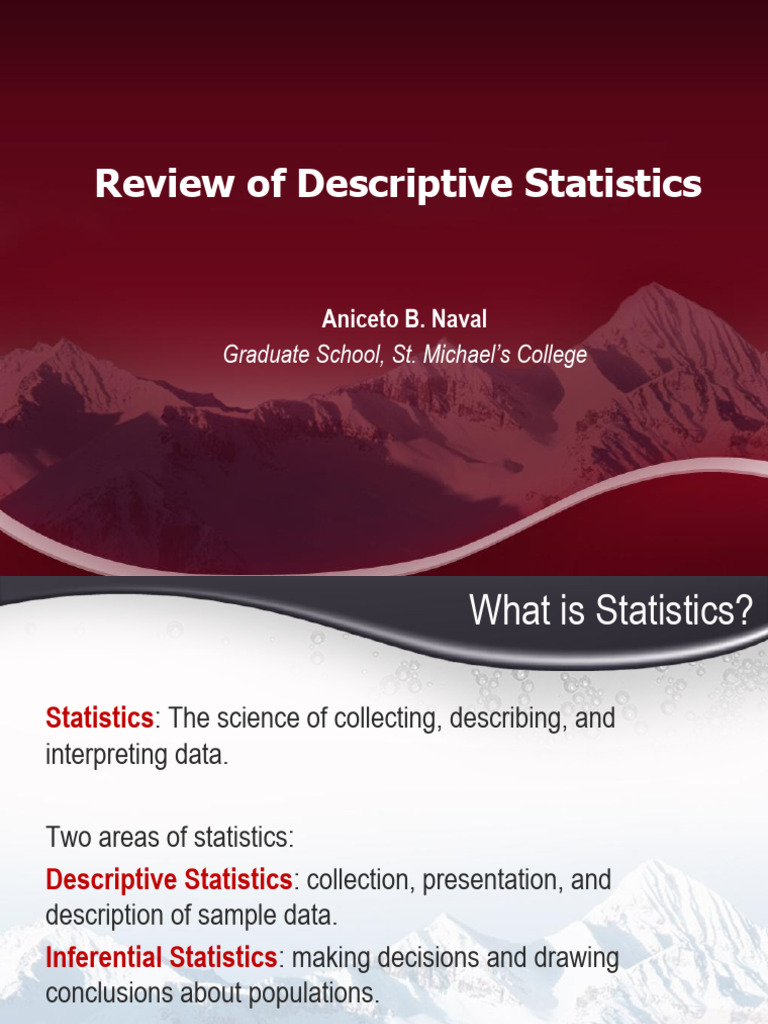 Review of Descriptive Statistics | PDF | Sampling (Statistics) | Level ...