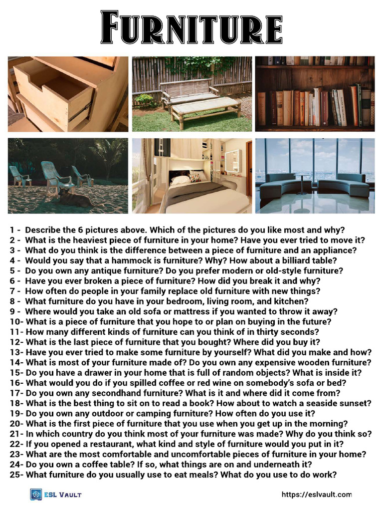 ESL Conversation Questions on Furniture | PDF