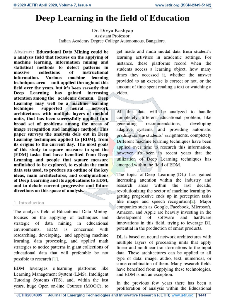 Deep Learning Applications in Education | PDF | Machine Learning | Deep ...