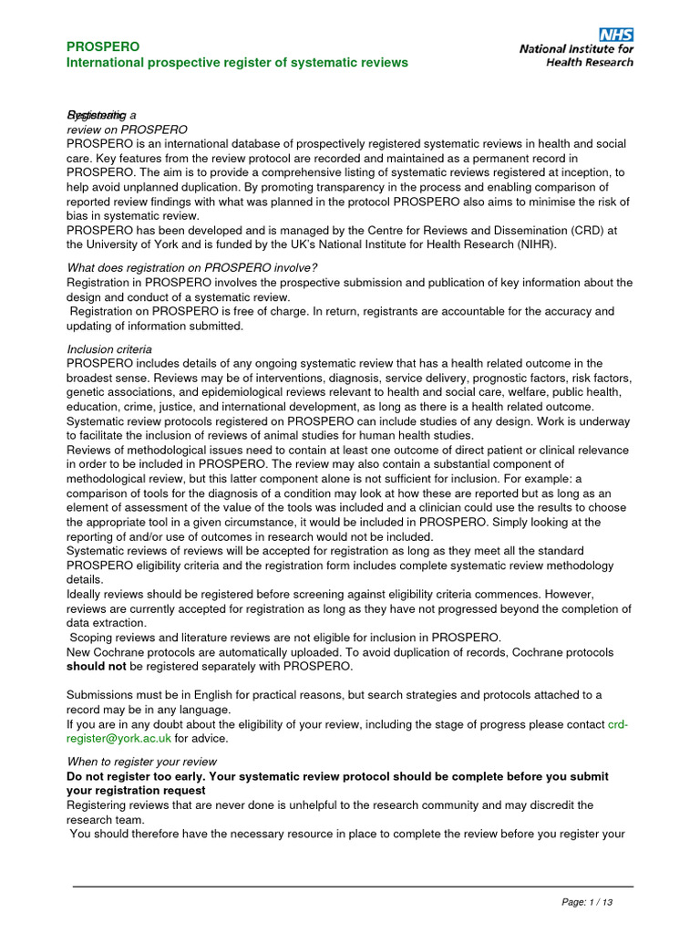 Systematic Review Registration Guide | PDF | Systematic Review | Meta ...