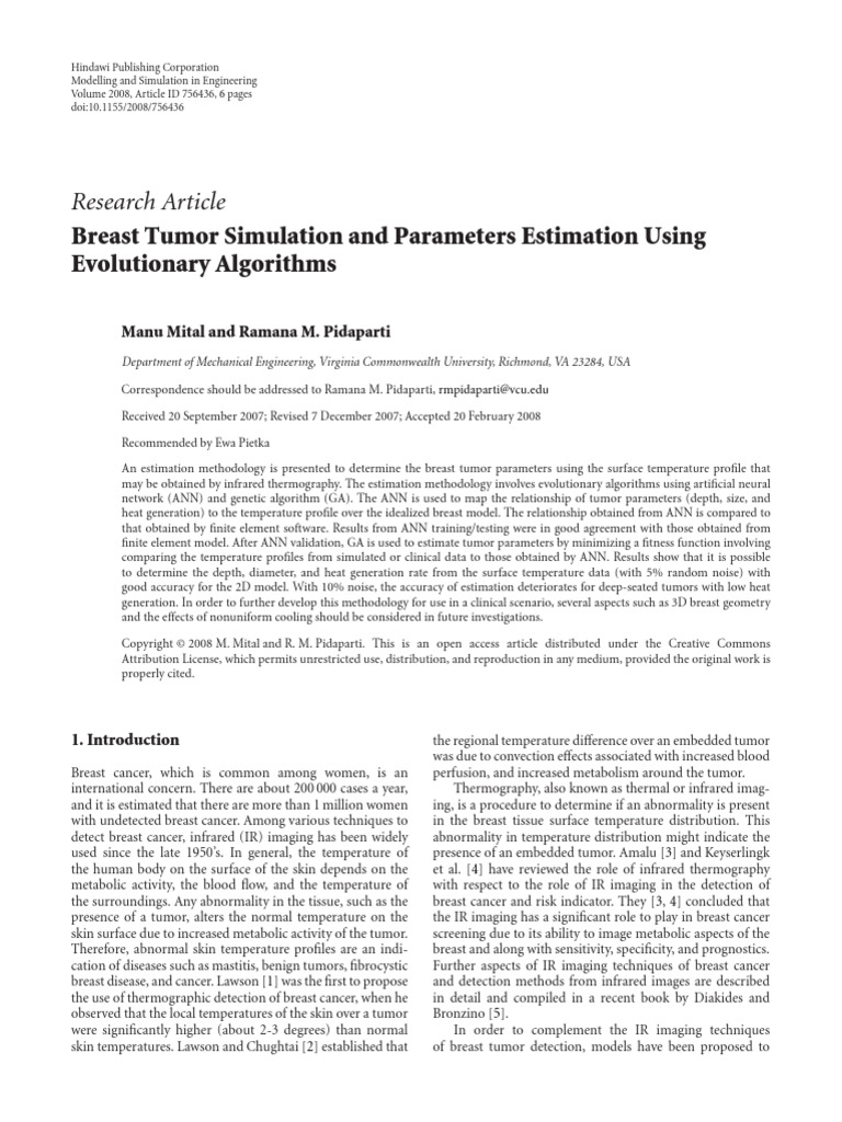 Research Article: Breast Tumor Simulation and Parameters Estimation ...