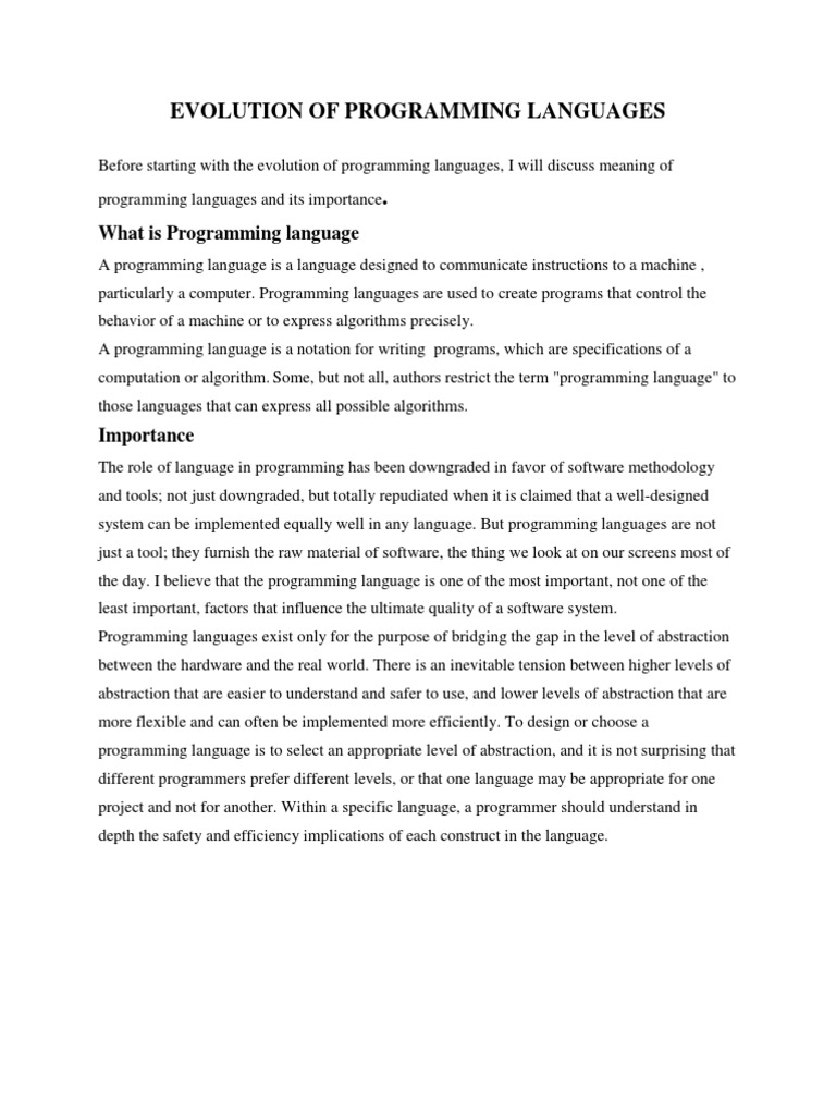 Evolution of Programming Languages | Download Free PDF | C (Programming Language) | Programming ...