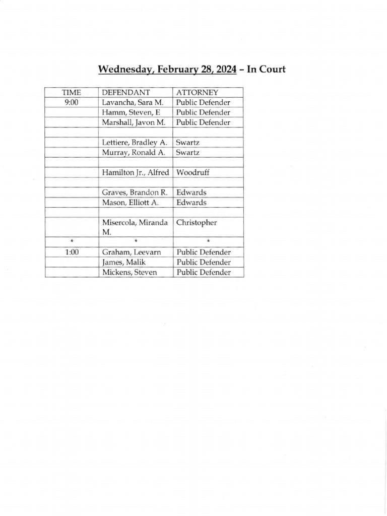 Jefferson County Court Calendar Feb. 28, 2024 | PDF