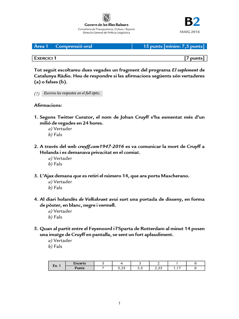 Maig 2016-B2-Prova I Solucionari | PDF