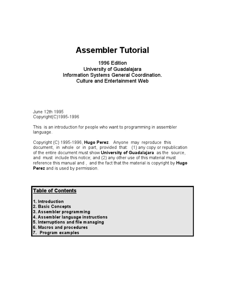 Assembly Language - The Assembler Tutorial | PDF | Assembly Language ...