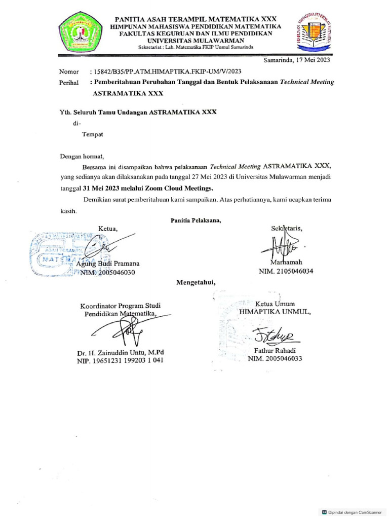 Surat Pemberitahuan Perubahan Tanggal Dan Bentuk Pelaksanaan Technical ...