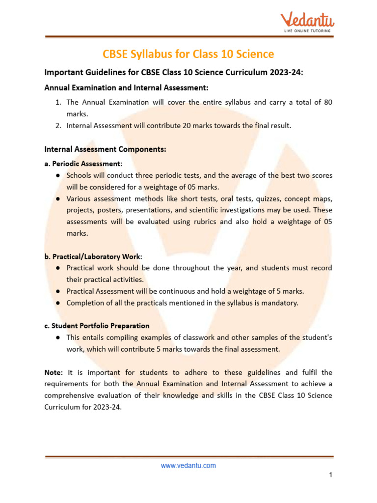 CBSE Class 10 Science Syllabus 2023-24 (Revised) PDF Download | PDF ...