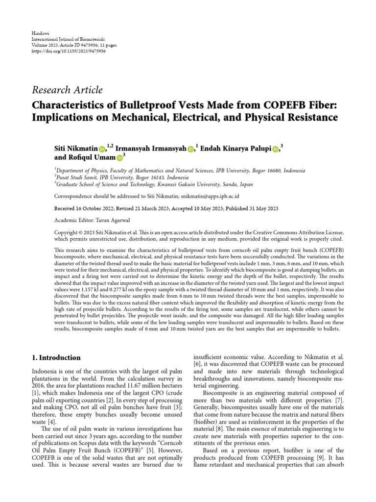 Characteristics of Bulletproof Vests Made From COP | PDF | Polymers ...