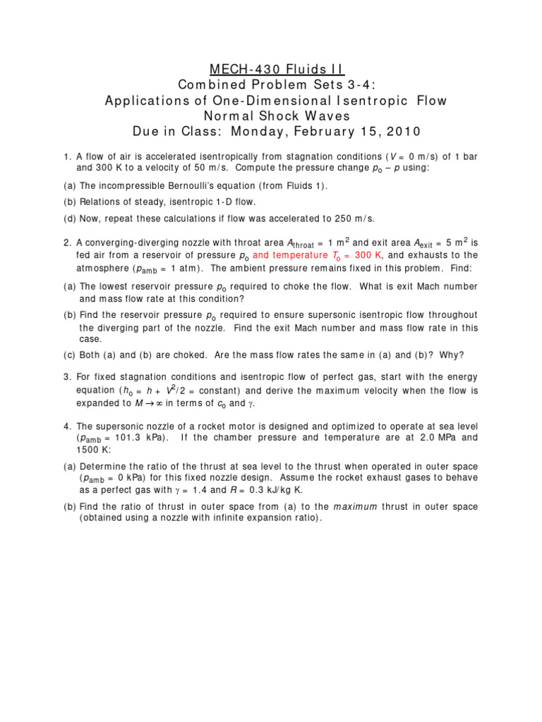 Problem Set 3-4 - Winter 2010 | PDF | Fluid Dynamics | Mach Number