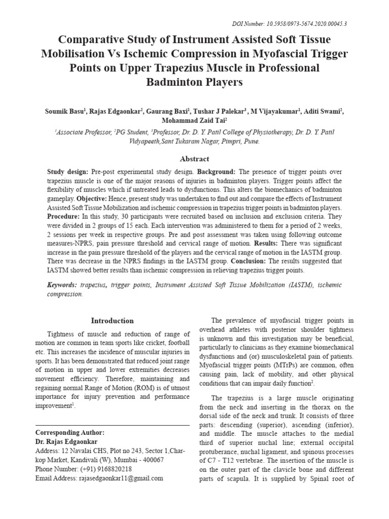 Basu Comp Study IASTM Vs Ischemic MTP | PDF | Musculoskeletal System ...