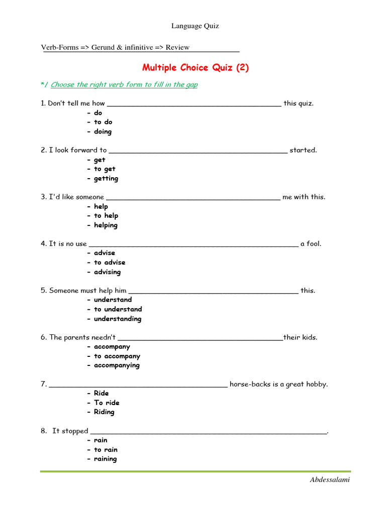 English Verb Forms Quiz | PDF | Language Families | Morphology
