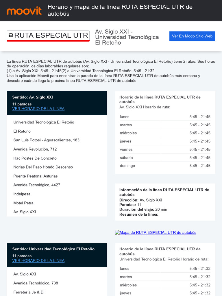 Ruta Especial Utr: Av. Siglo XXI - Universidad Tecnológica El Retoño ...