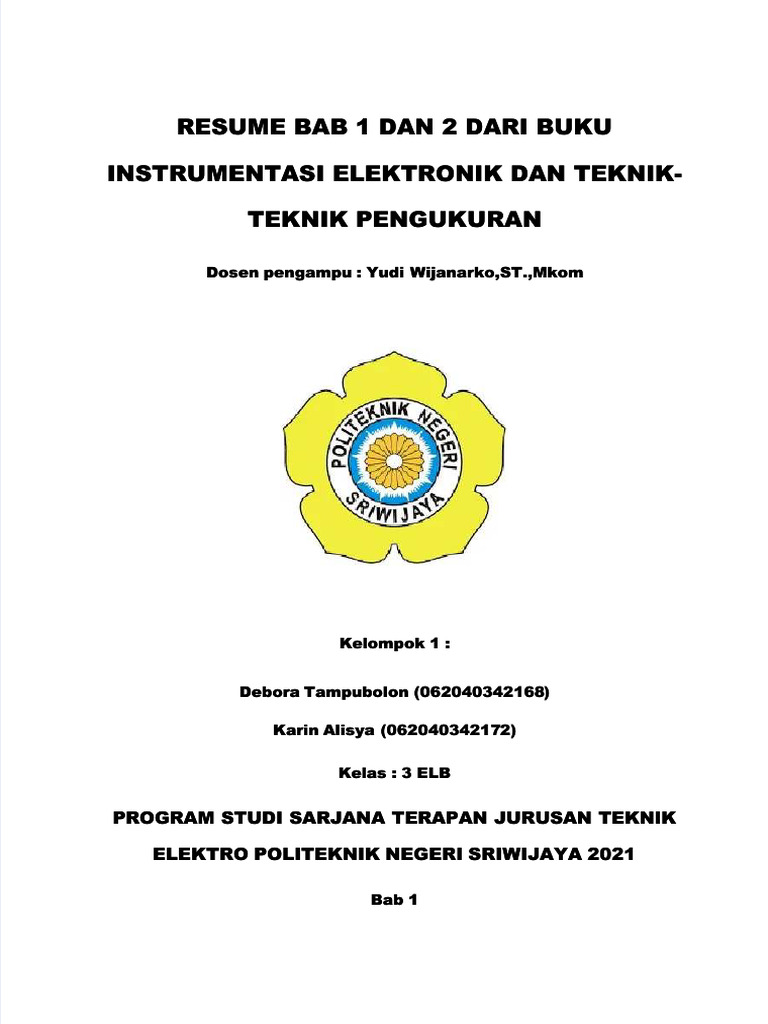 PDF Resume Bab 1 Dan 2 Dari Buku Instrumentasi Elektronik Dan Teknik ...
