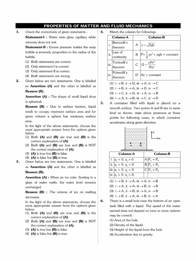 Ques - Properties of Matter and Fluid Mechanics | PDF