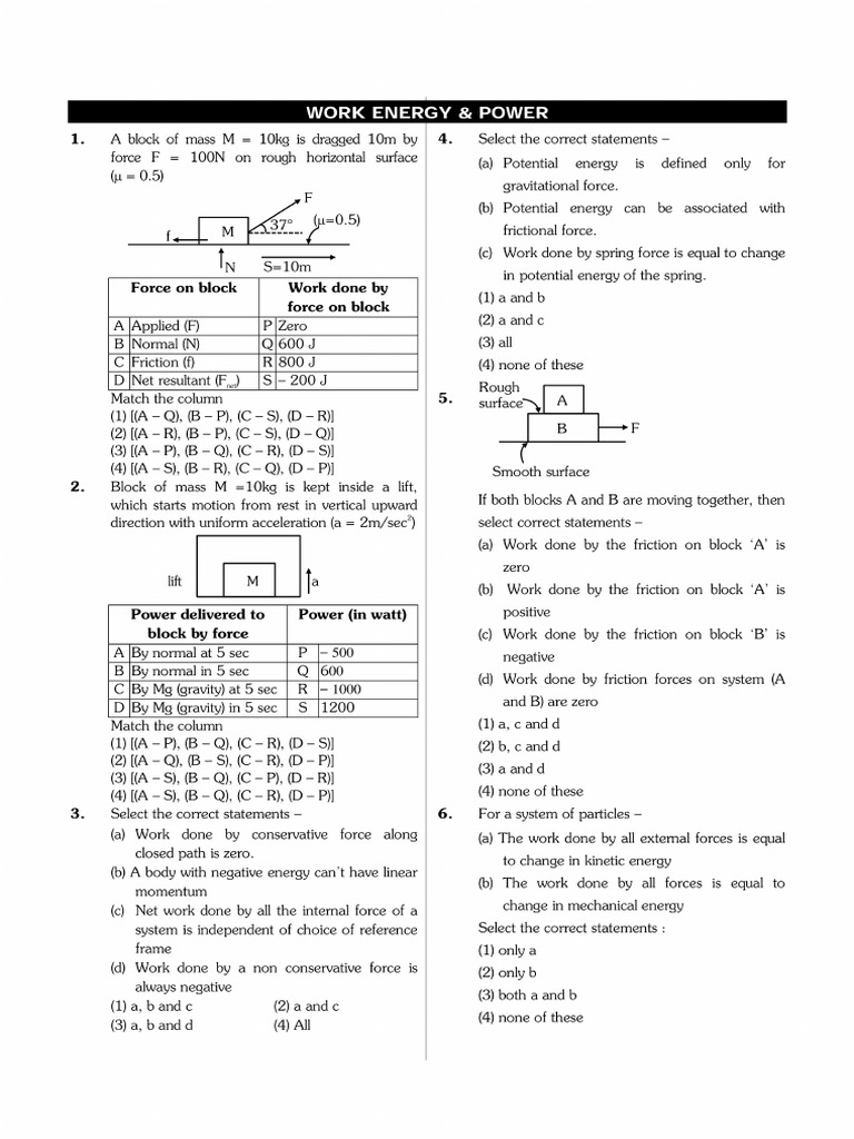 Ques - Work Energy and Power | PDF