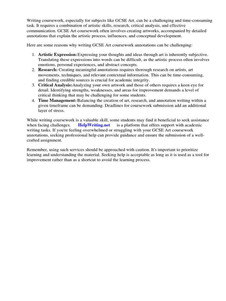 Gcse Art Coursework Annotations | PDF | Annotation | Critical Thinking