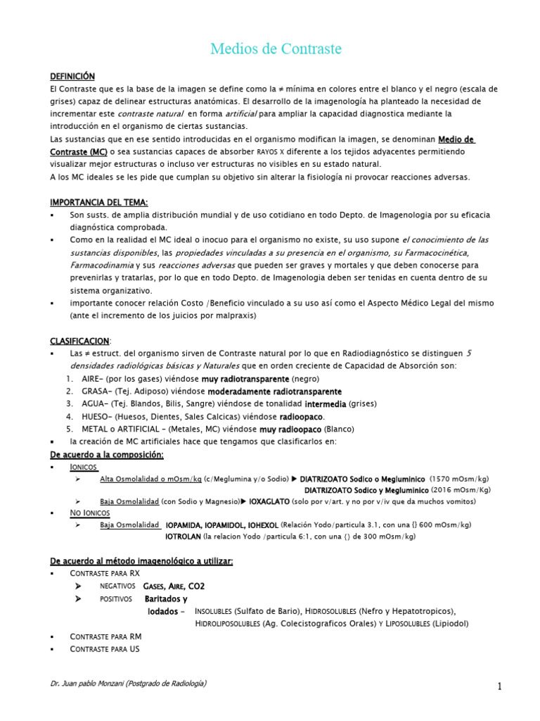 Medios de Contraste | PDF | Imagenes medicas | Sal (química)