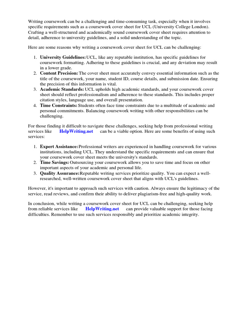 UCL Coursework Cover Sheet Guide | PDF | Employment | Breastfeeding