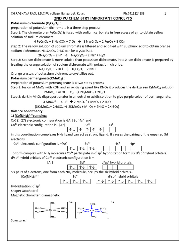 2nd PU Chemistry Key Concepts and Reactions | PDF | Coordination ...