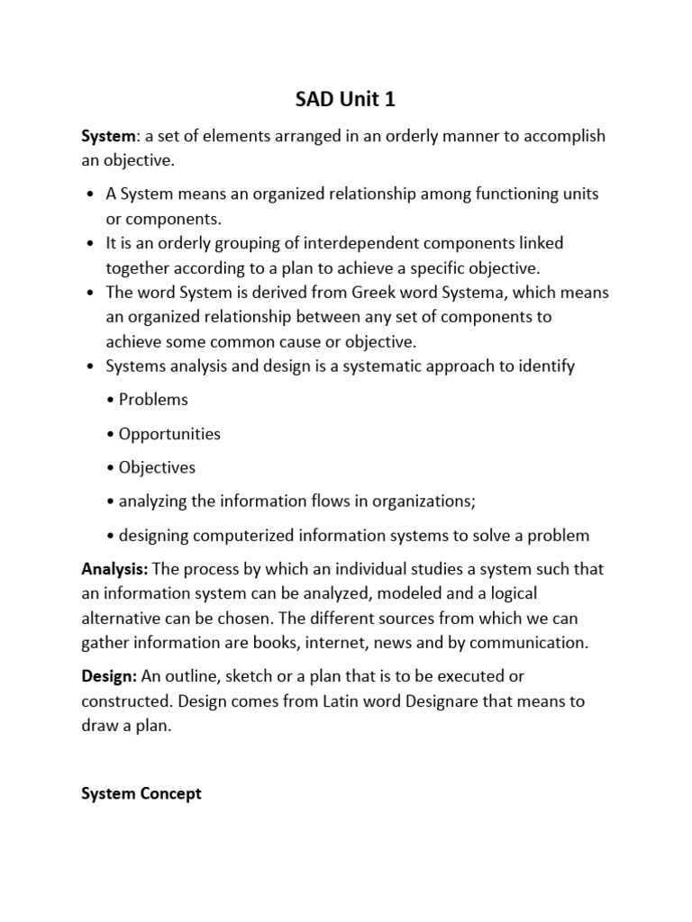 System Analysis and Design Unit 1 | PDF | System | Information