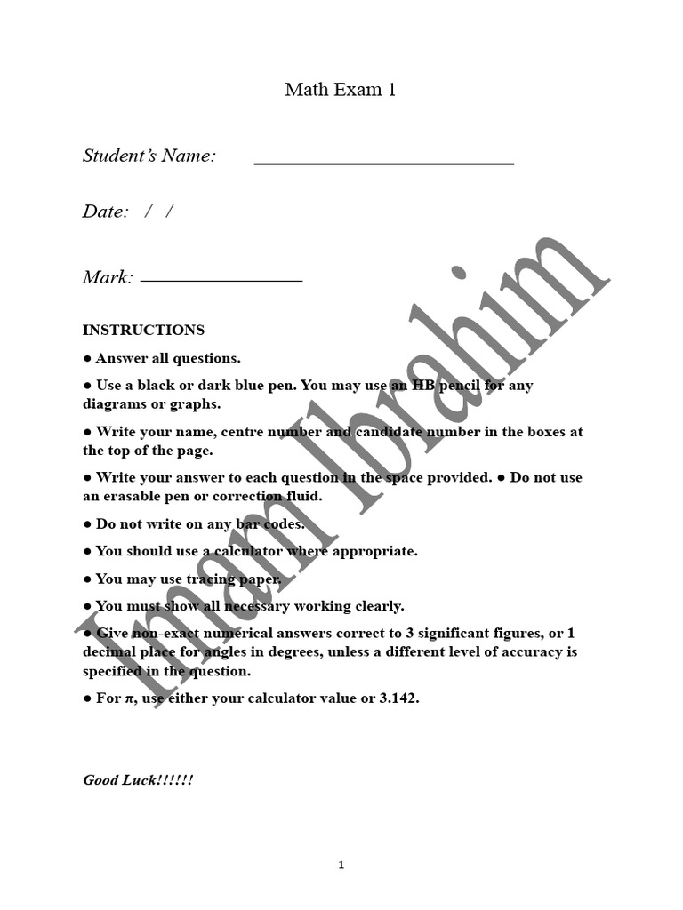 Math Exam 1 | PDF