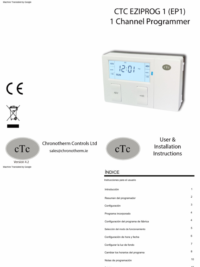 (Spanish) CTC - 1 Channel Programmer (P1) Instruction | PDF ...