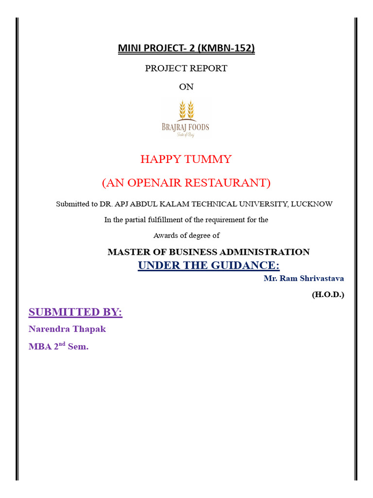 Mini Project by Yashvi Sharma Mba 1st Sem | PDF | Fast Food | Restaurants Mini Project by Yashvi Sharma Mba 1st Sem | PDF | Fast Food | Restaurants