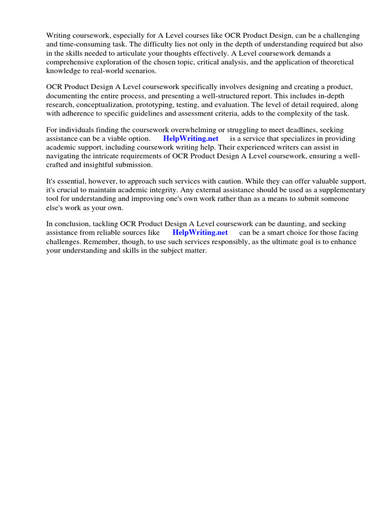Ocr Product Design A Level Coursework Examples | PDF