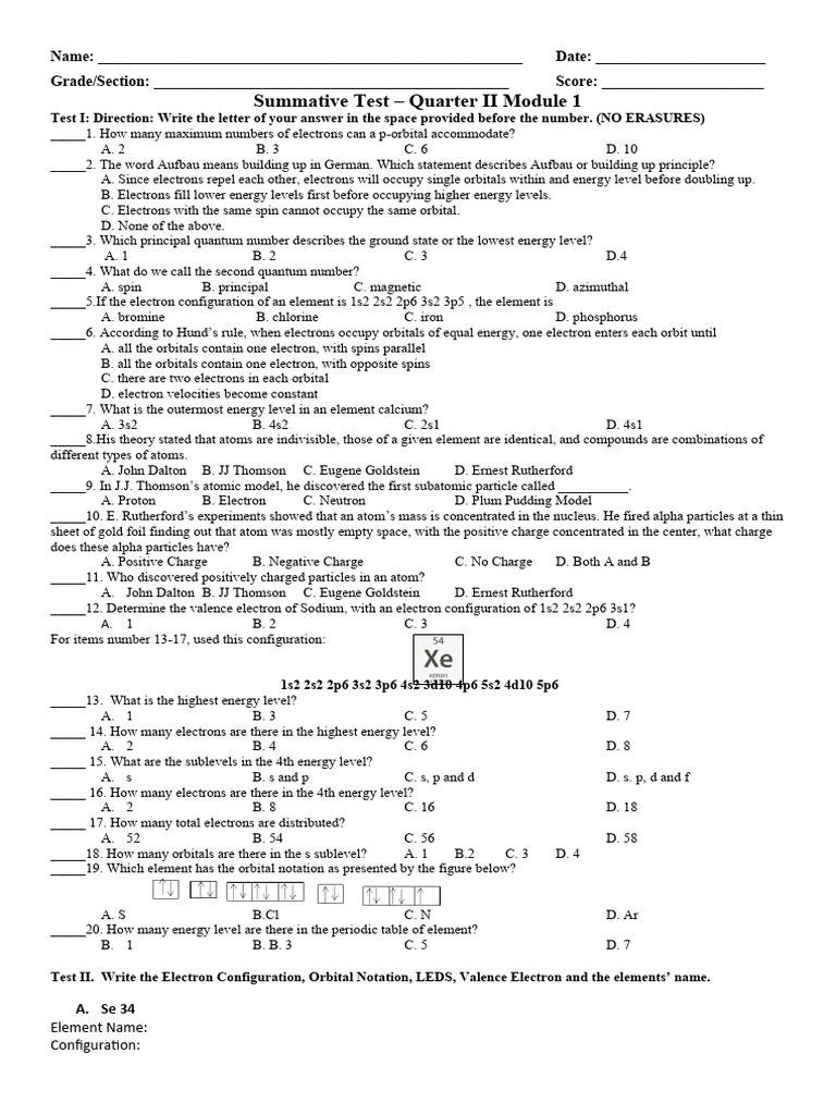 Summative Quarter 2 Module 1 | PDF | Atomic Orbital | Atoms