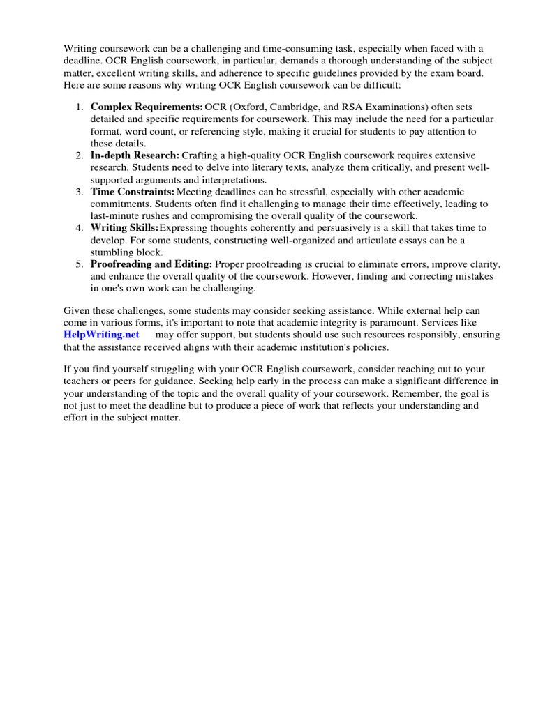 Ocr English Coursework Deadline | PDF | Gce Advanced Level (United ...