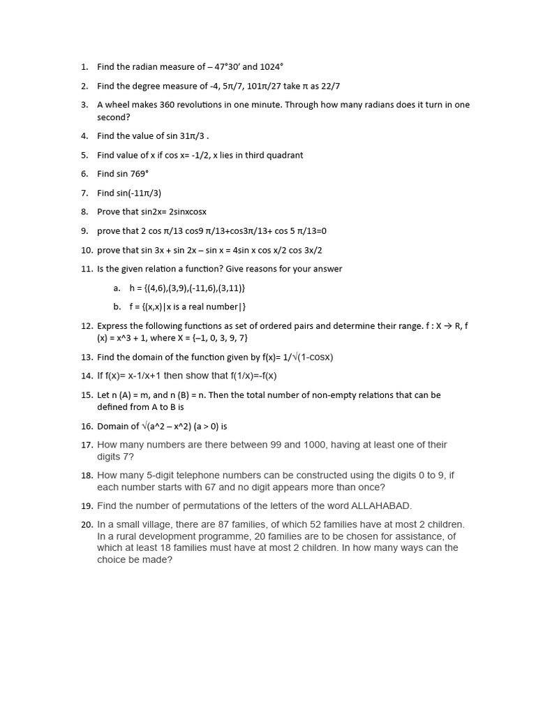 Class 11 Maths Question Paper Guide | PDF