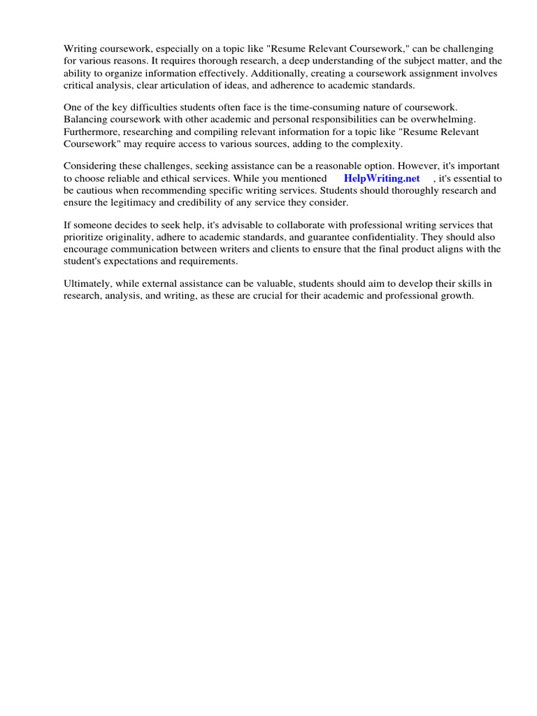 Resume Relevant Coursework | PDF | Résumé