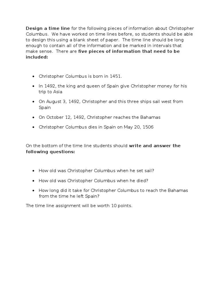 Christopher Columbus Timeline Activity | PDF | Travel
