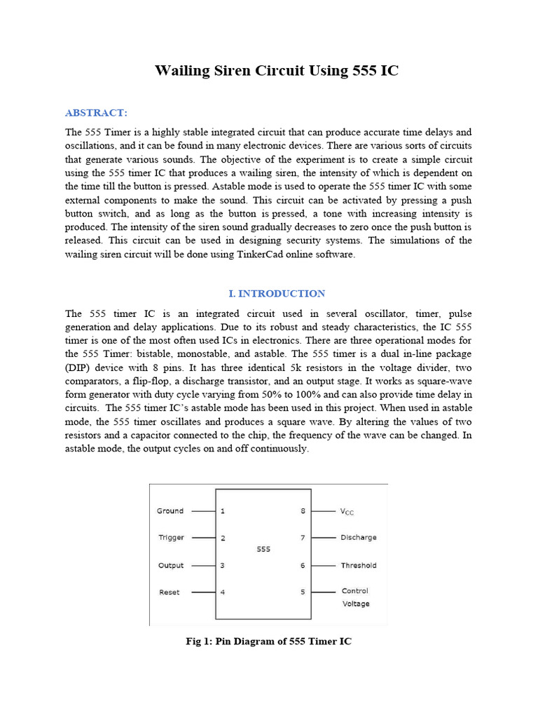 Wailing Siren Circuit Using 555 Ic Pdf Electronic Circuits