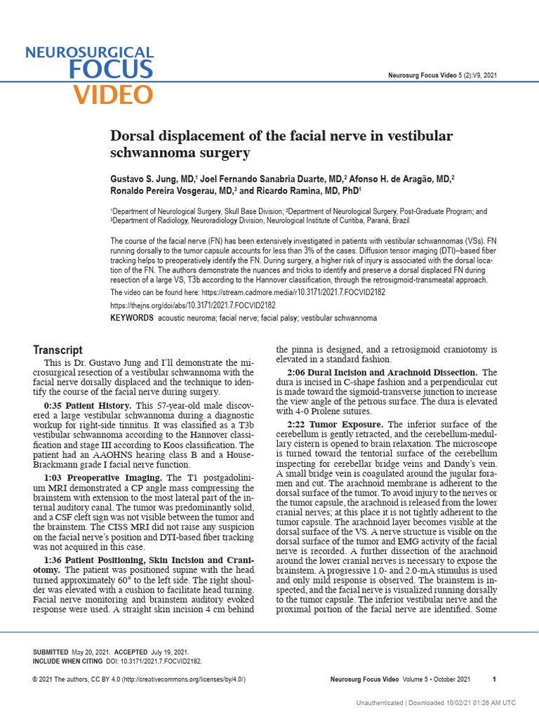 Dorsal Displacement of The Facial Nerve in Vestibu | PDF | Brainstem ...