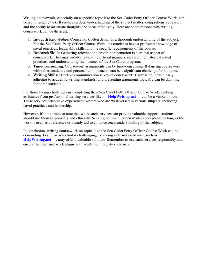 Sea Cadet Petty Officer Course Work | PDF | Cadet | United States Navy